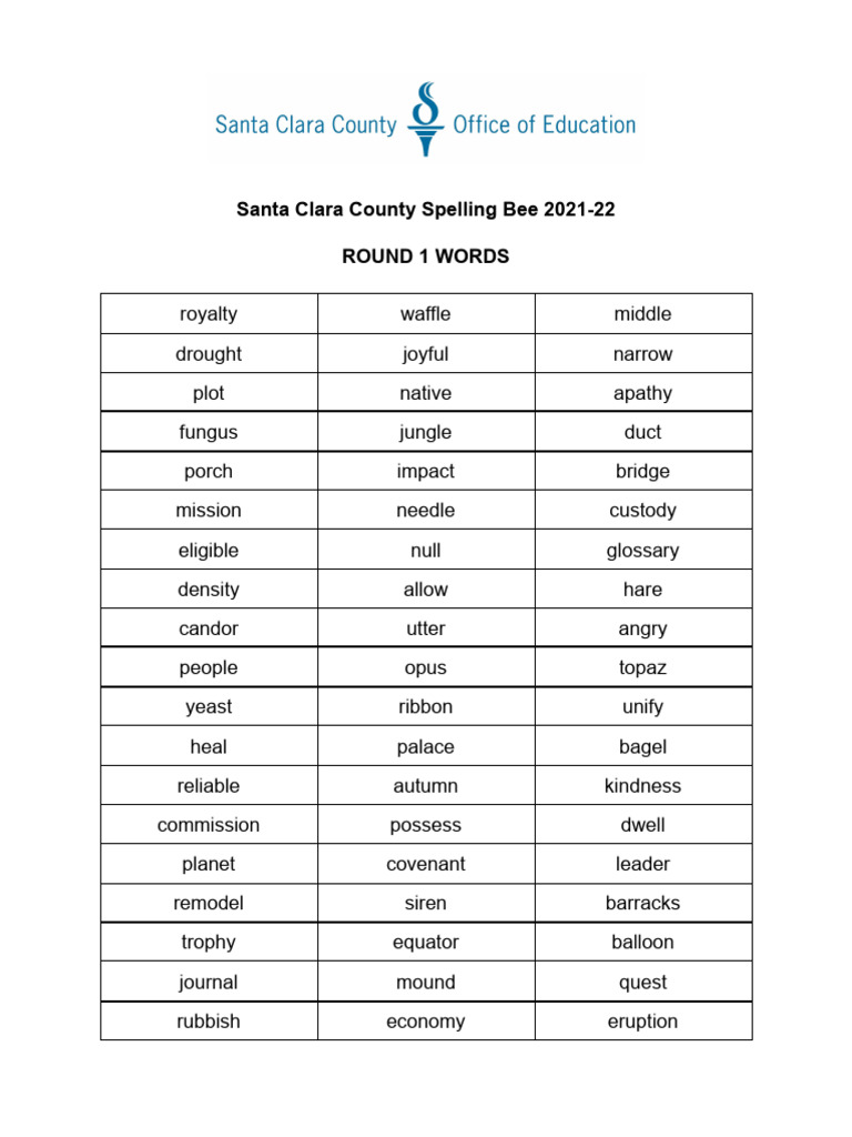 Spelling Bee Word List 2021-22 | PDF