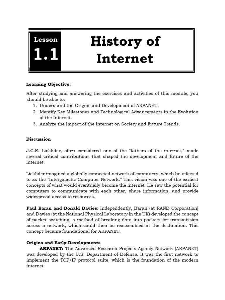 Lesson 1-1 History of Internet | PDF
