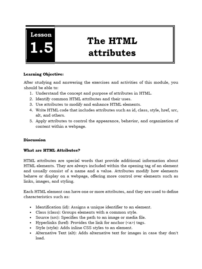 Lesson 1-5 HTML Attributes | PDF