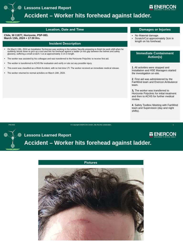 Lesson Learned - Worker Hits Forehead Against Ladder - Rev000 | PDF ...