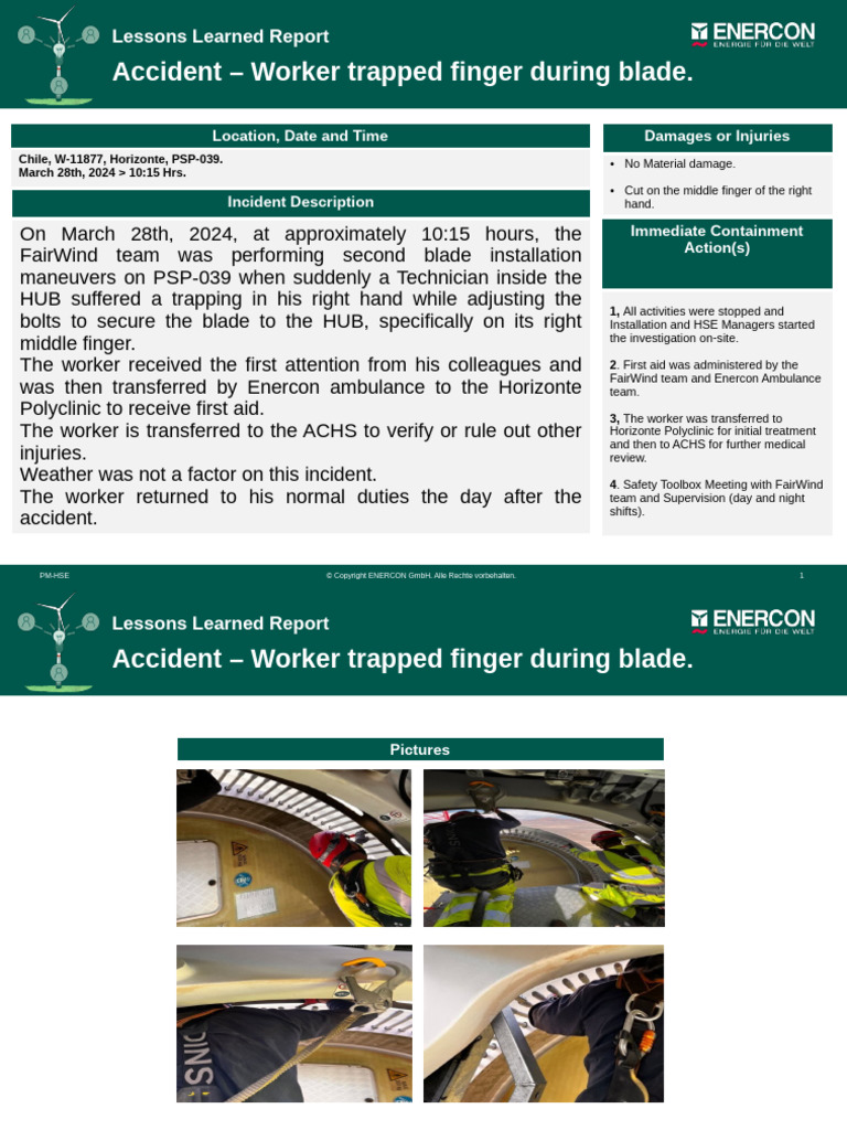 Lesson Learned - Worker Trapped Finger During Blade Installation ...