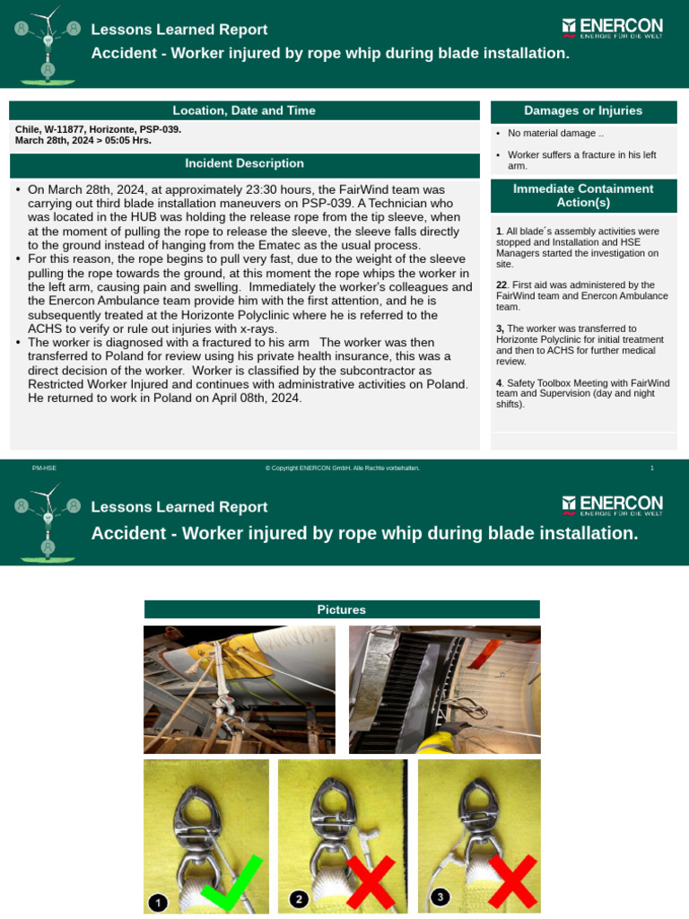 Lesson Learned - Accident - Worker Injured by Rope Whip During Blade ...