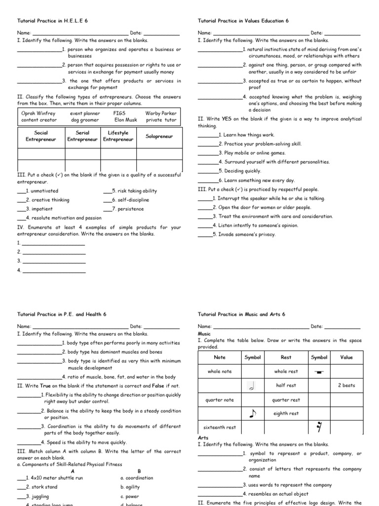 G6 Minor Subjects ET1 | PDF