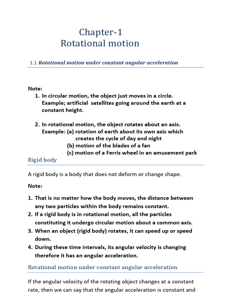 Chapter-1 Rotational Motion | PDF