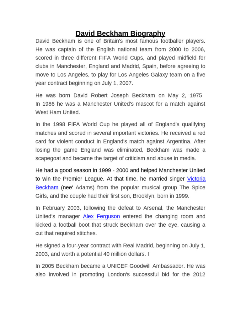 David Beckham Bio | PDF