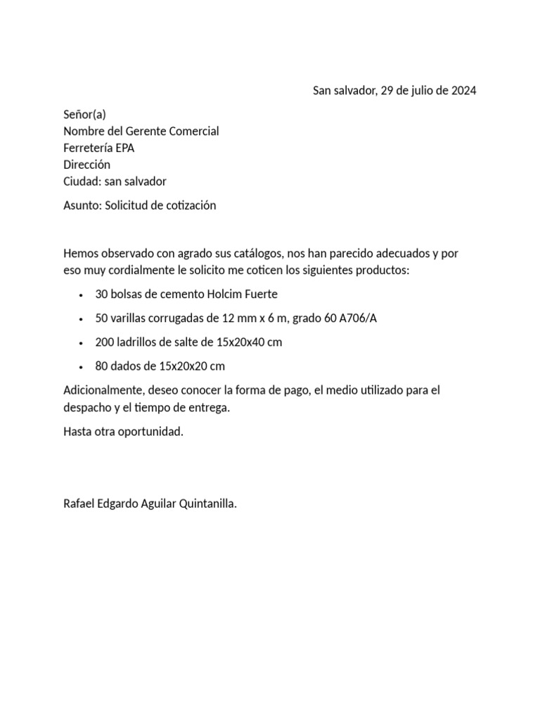 Carta de Cotizacion | PDF