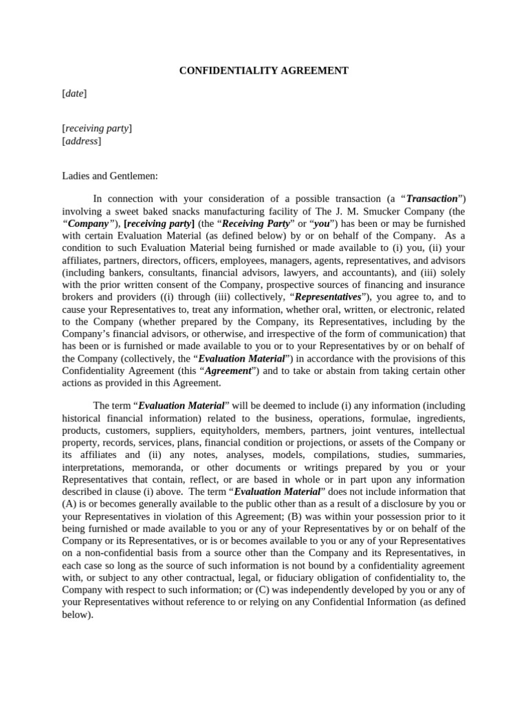 FORM (Project Blue Confidentiality Agreement) 10.02.24 | PDF