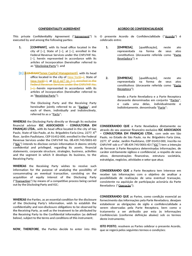 Proj. Tiger - NDA Bicolunado - Tenex Redline CM | PDF