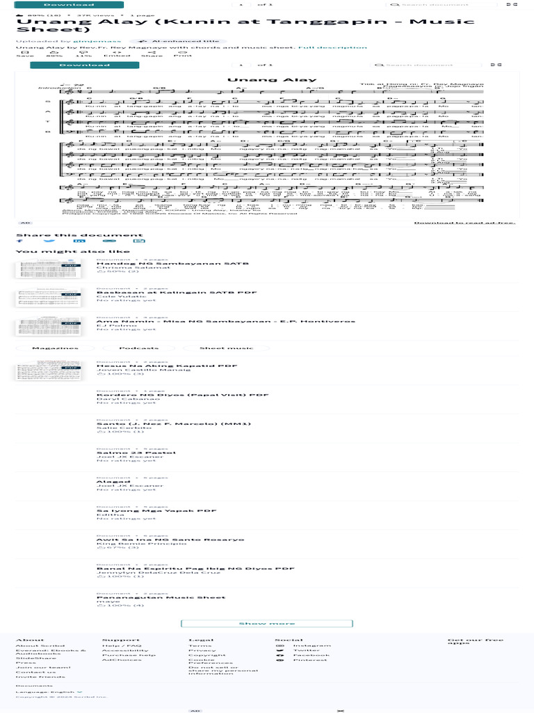 Unang Alay (Kunin at Tanggapin - Music Sheet) P | PDF