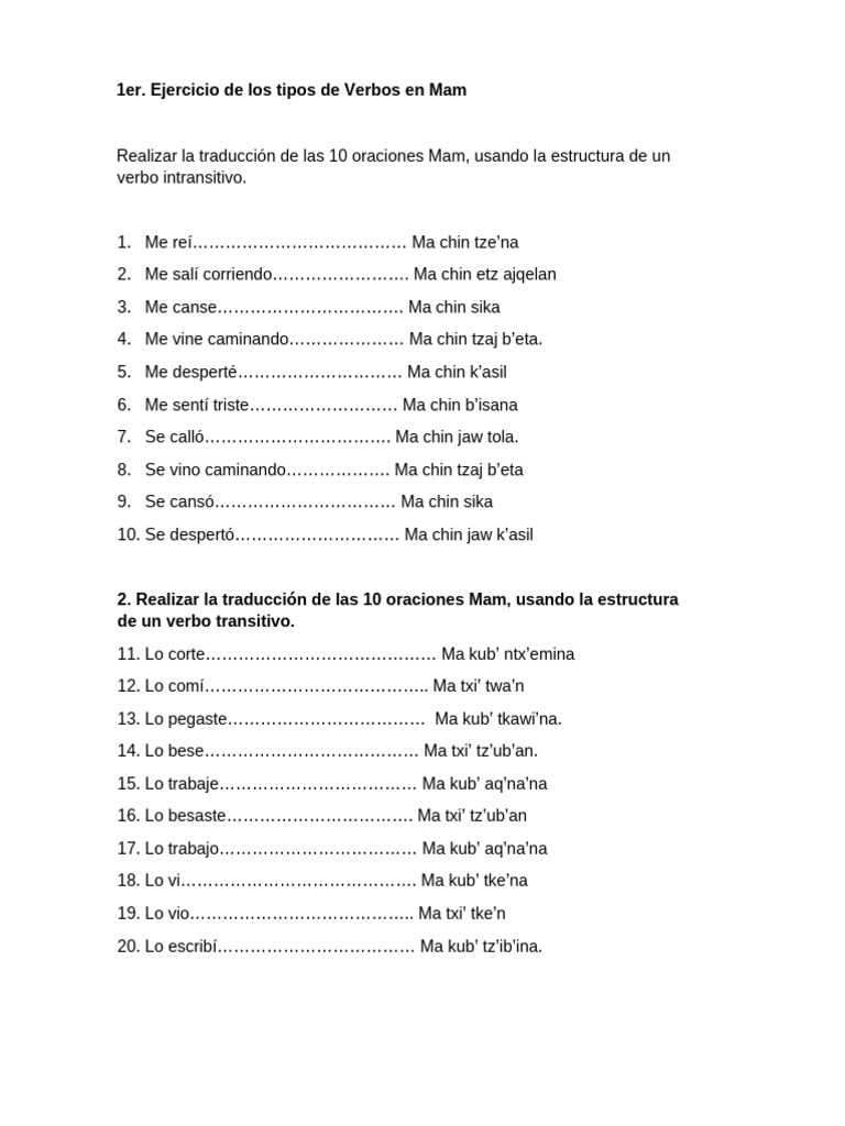 Ejercicio Verbo Intransitivo y Transitivo | PDF