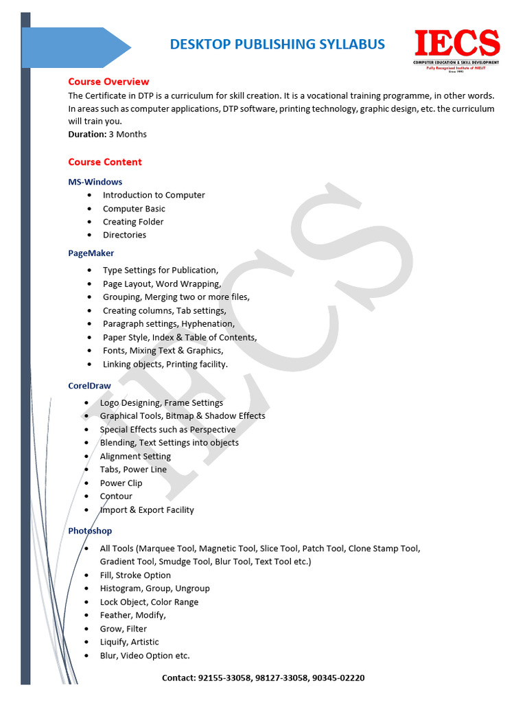 Desktop Publishing Syllabus: Course Overview | PDF
