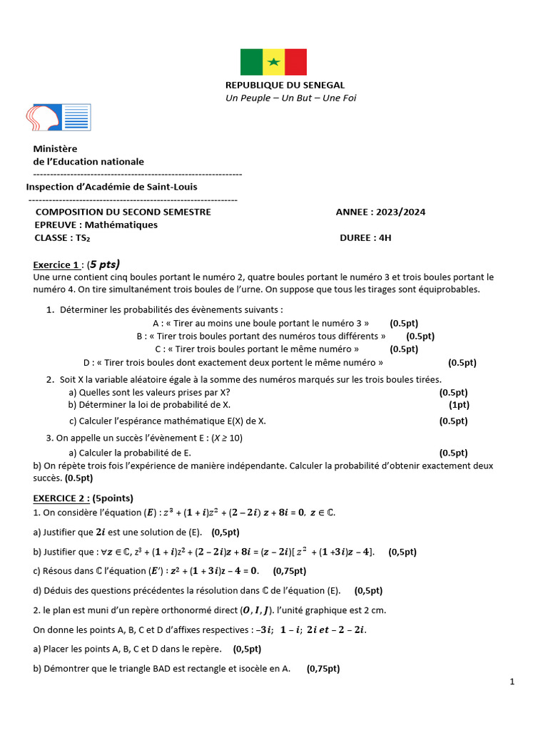 Composition Maths TS2 2nd Semestre | PDF