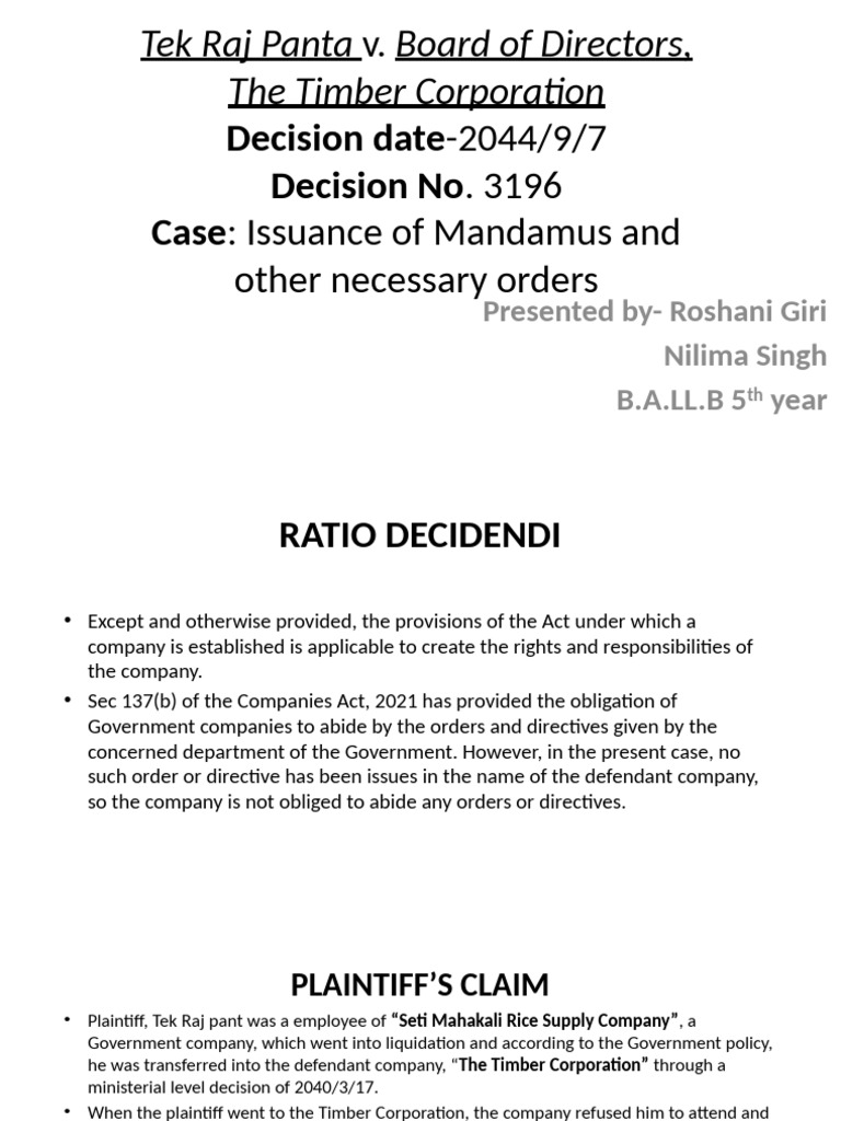 Tej Raj Pant v. BOD Timber Corporation | PDF