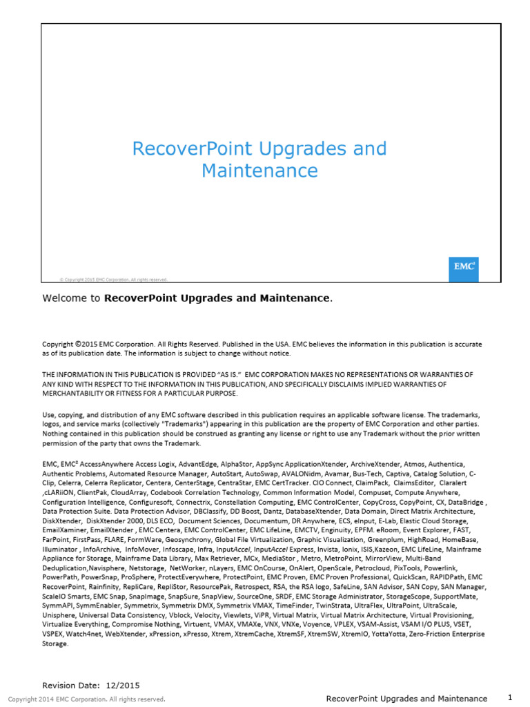 SRG - RecoverPoint Upgrades and Maintenance - UpdateV6 - MSM VO | PDF