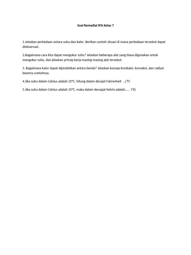 Soal Remedial IPA Kelas 7 Smt 1 | PDF