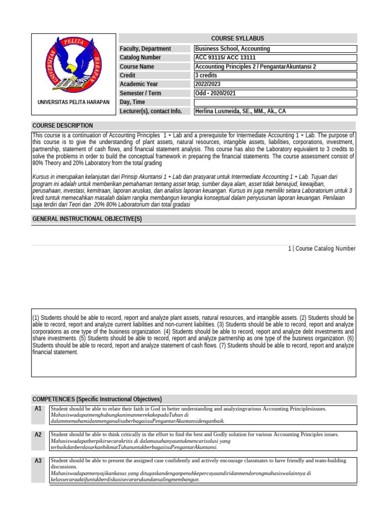 SAP Pengantar Akuntansi 2 (Ganjil 2022) UPH KKBS | PDF