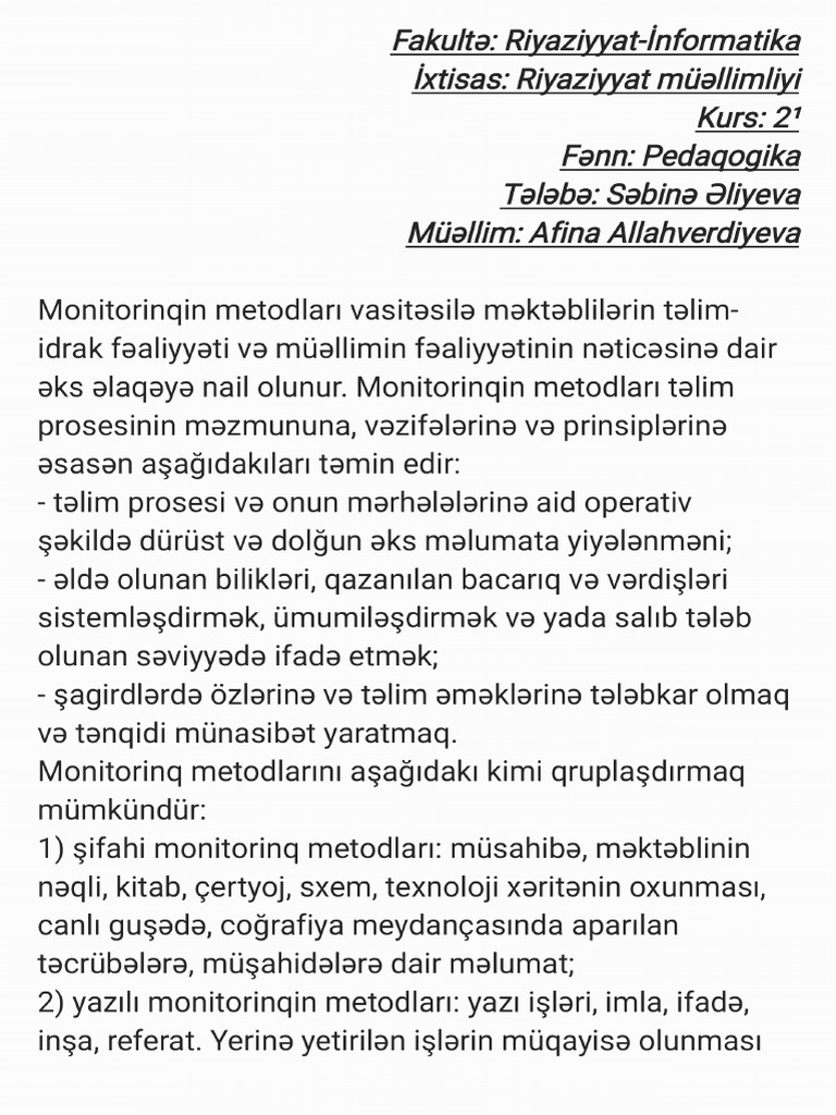 Pedaqogika SƏRBƏST İŞ | PDF