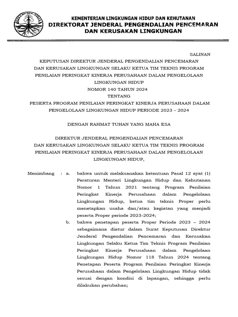 SK Penetapan Peserta PROPER 2023-2024 Adendum II (Salinan) - 1 | PDF