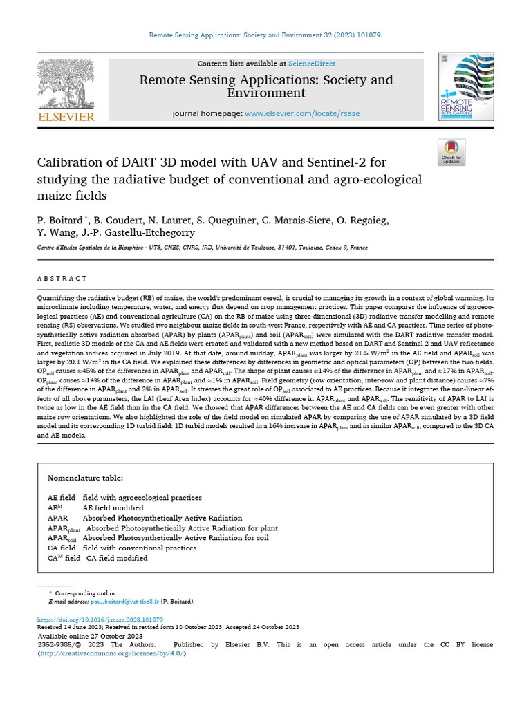 Calibration of DART 3D Model With UAV and Sentinel - 2023 - Remote ...