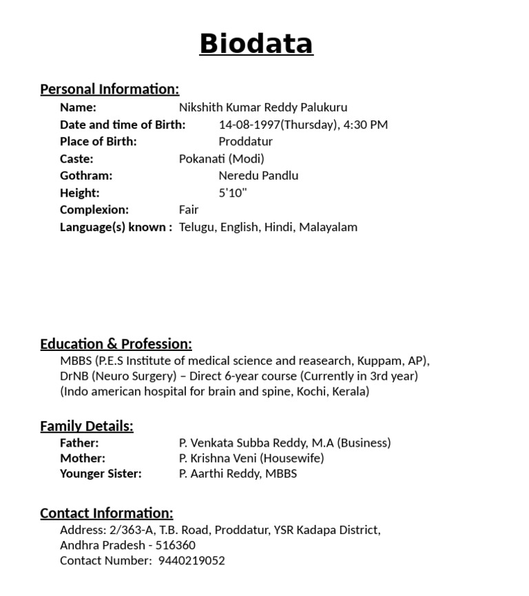 Biodata Nikki | PDF