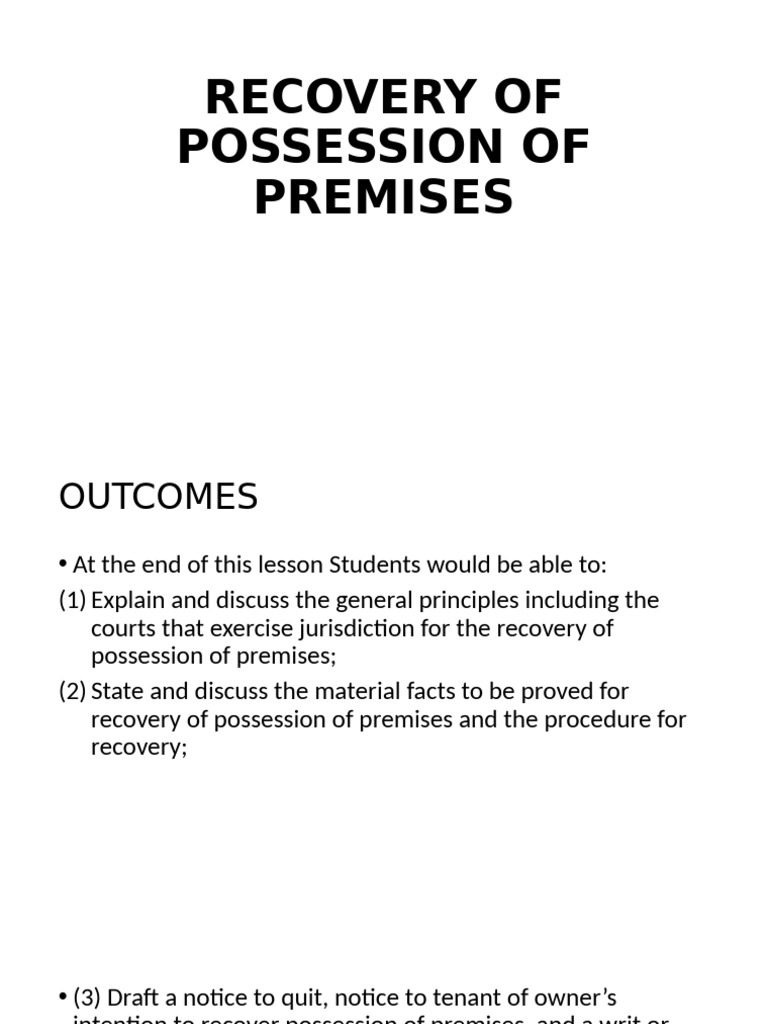 Recovery of Possession of Premises | PDF