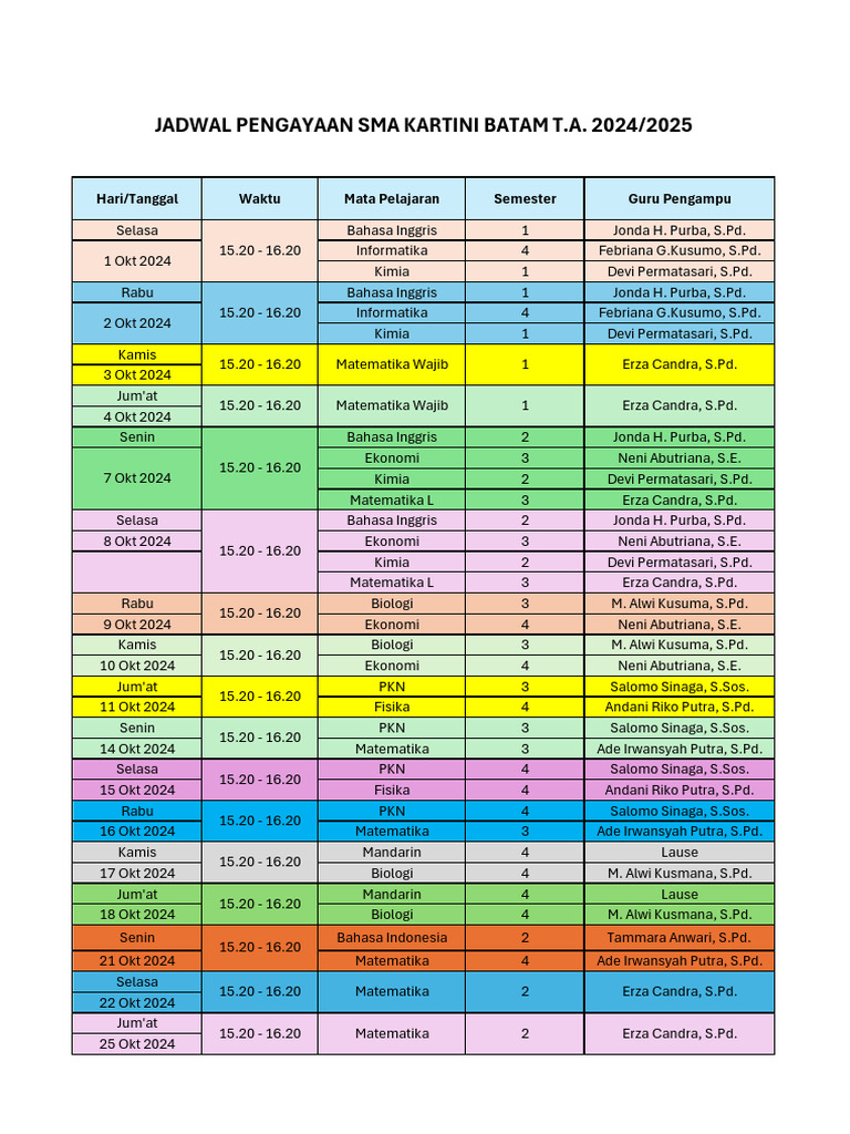 Jadwal Pengayaan 2024-1 | PDF