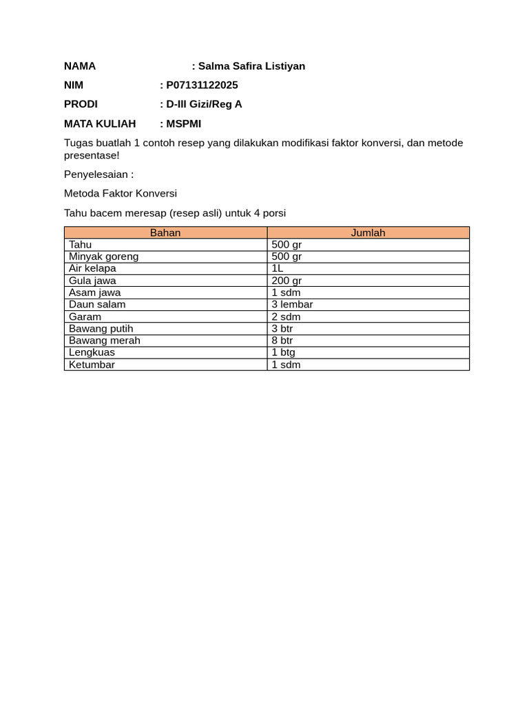 Tugas Modifikasi Resep MSPM | PDF