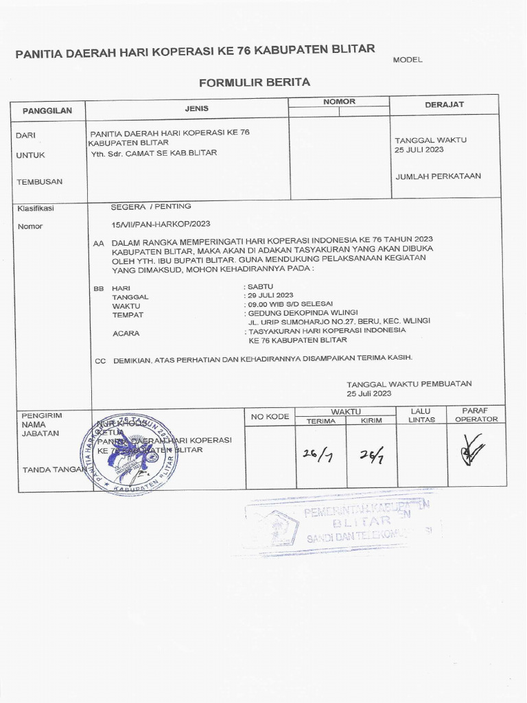 Nota Teleks HARKOP-23 | PDF