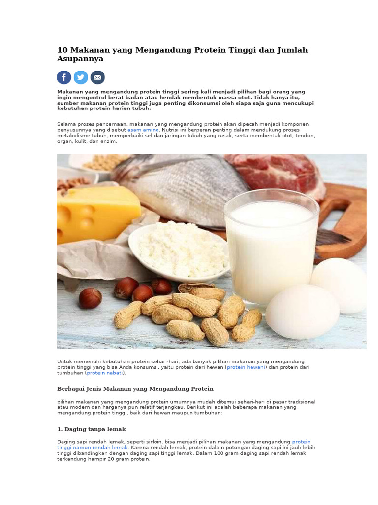 10 Makanan Yang Mengandung Protein Tinggi Dan Juml | PDF