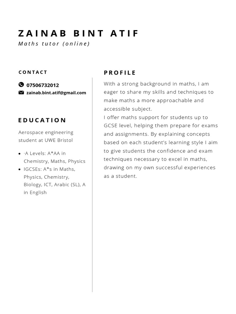 Zainab Tutor CV | PDF