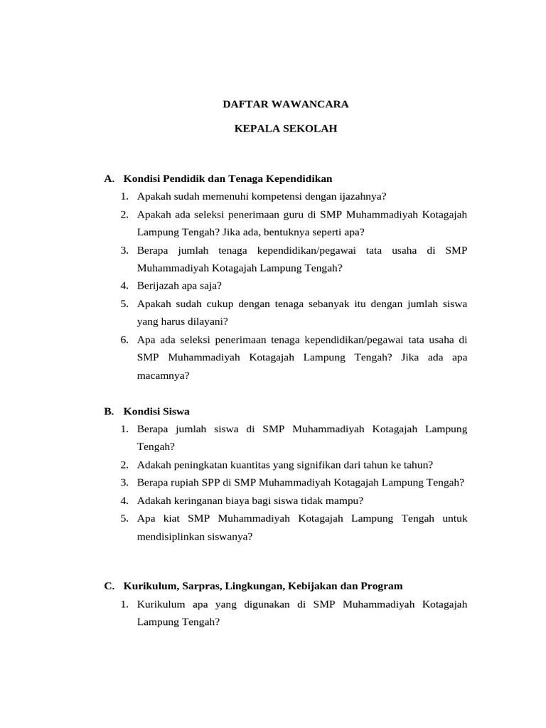 Daftar Pertanyaan | PDF