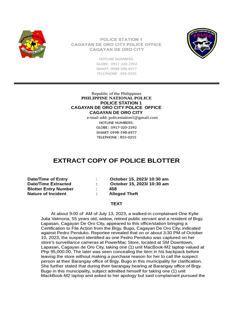 Final Extract Blotter | PDF