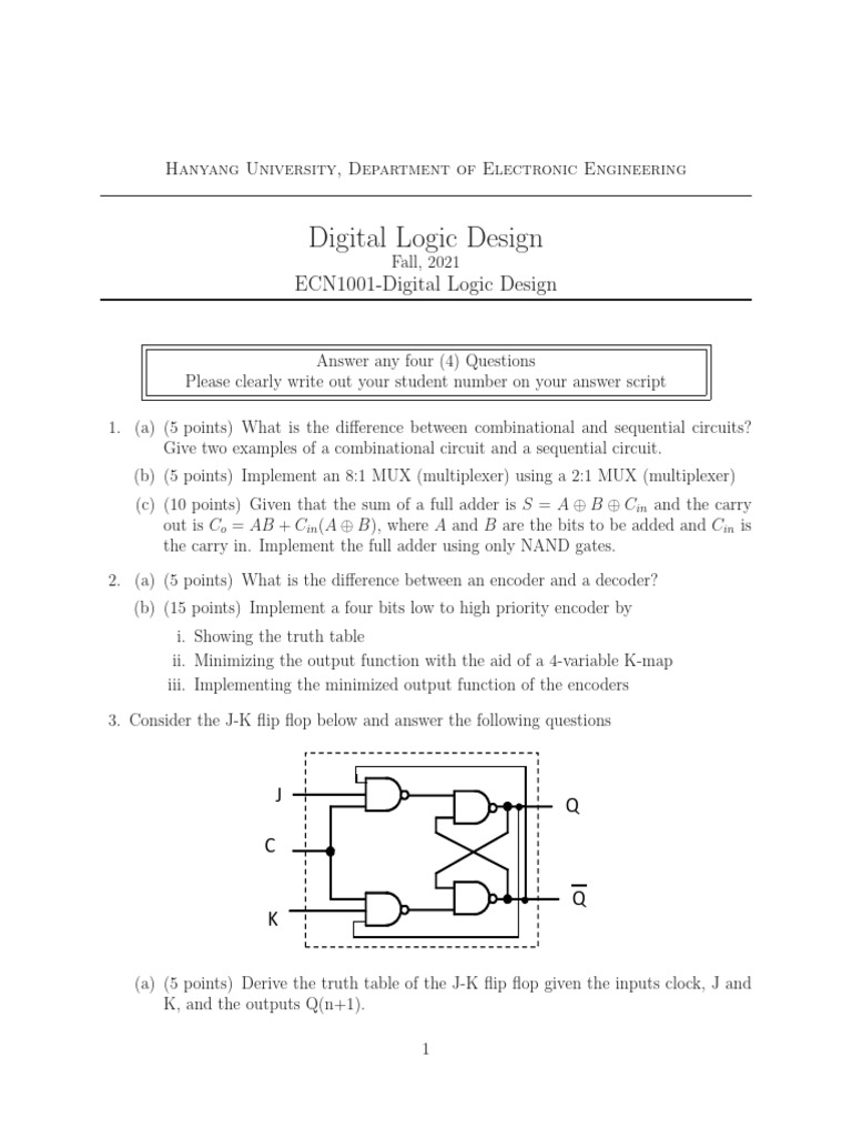 Digital Logic Design Home Work and Exams | PDF