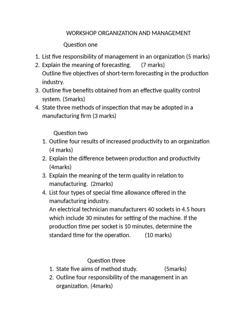 Workshop Organization and Management | PDF