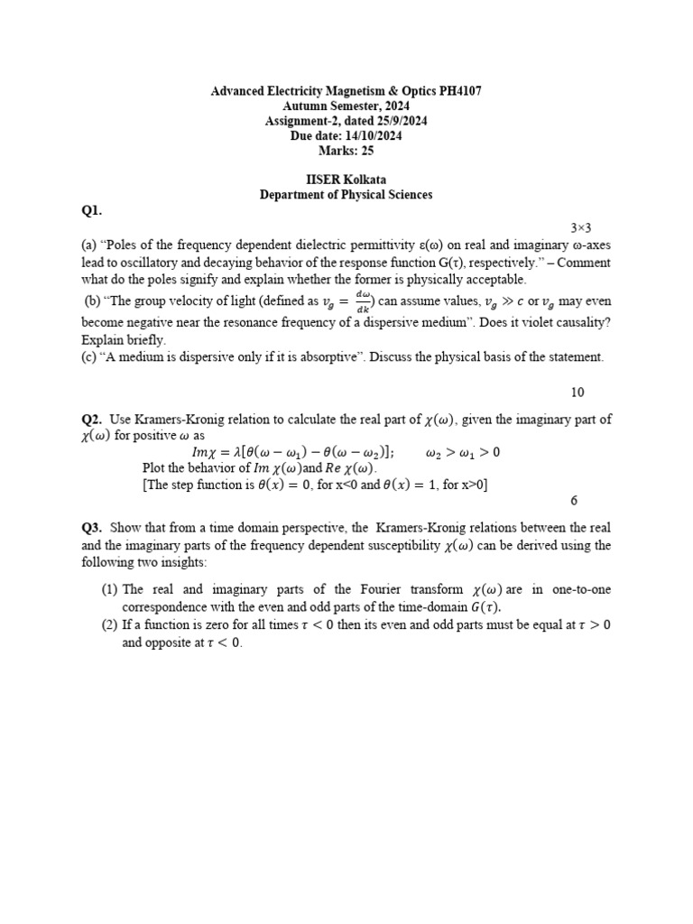 Assignment 2 Advanced Electricity Magnetism & Optics | PDF