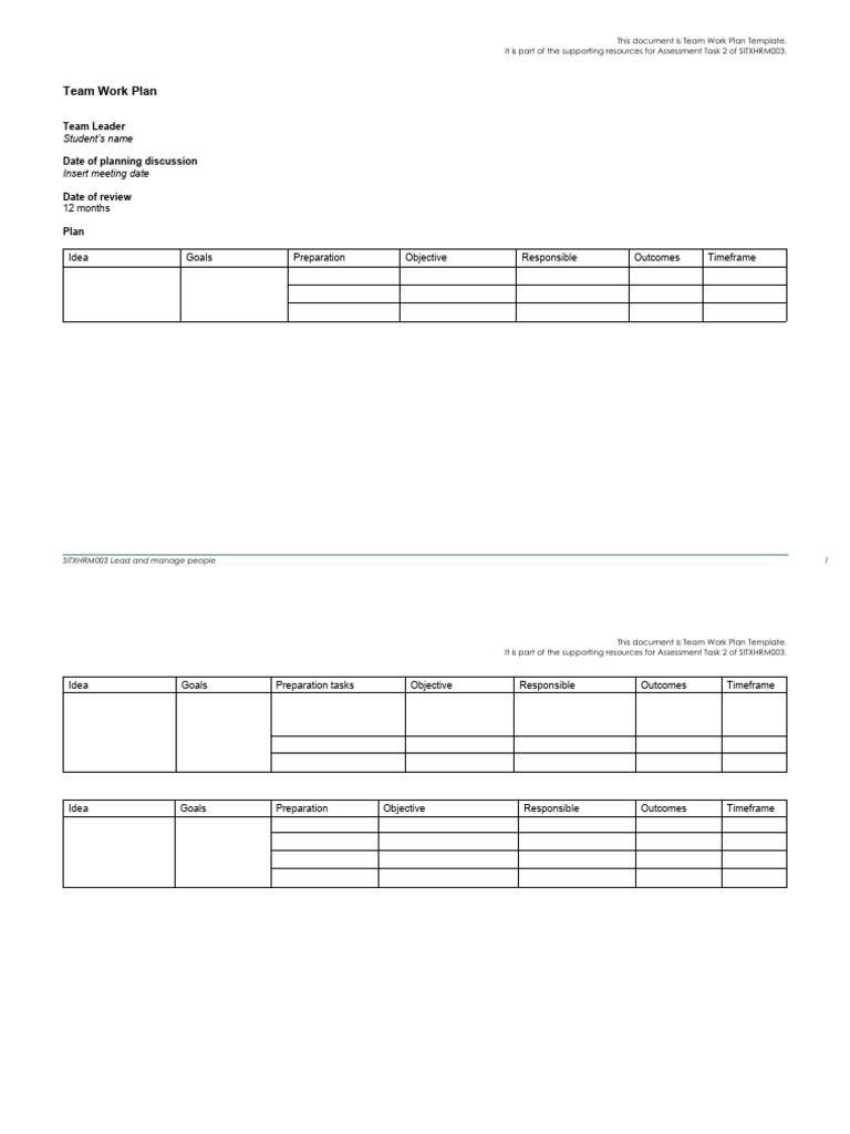 Team Work Plan Template | PDF