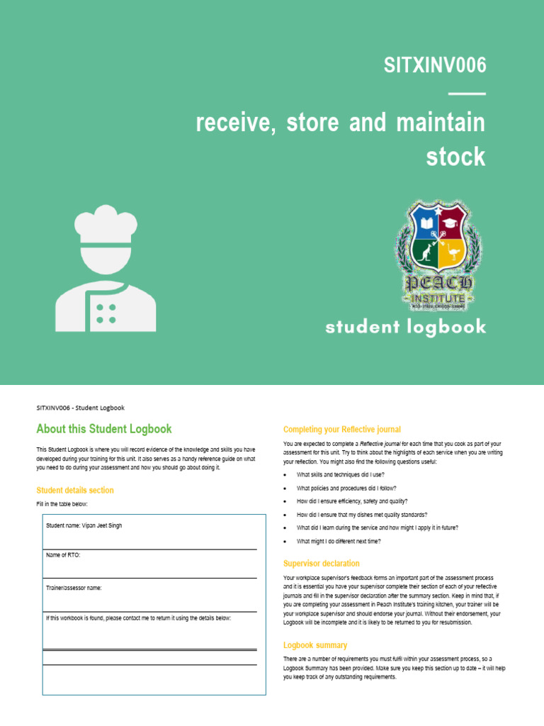 SITXINV006 Student Logbook | PDF