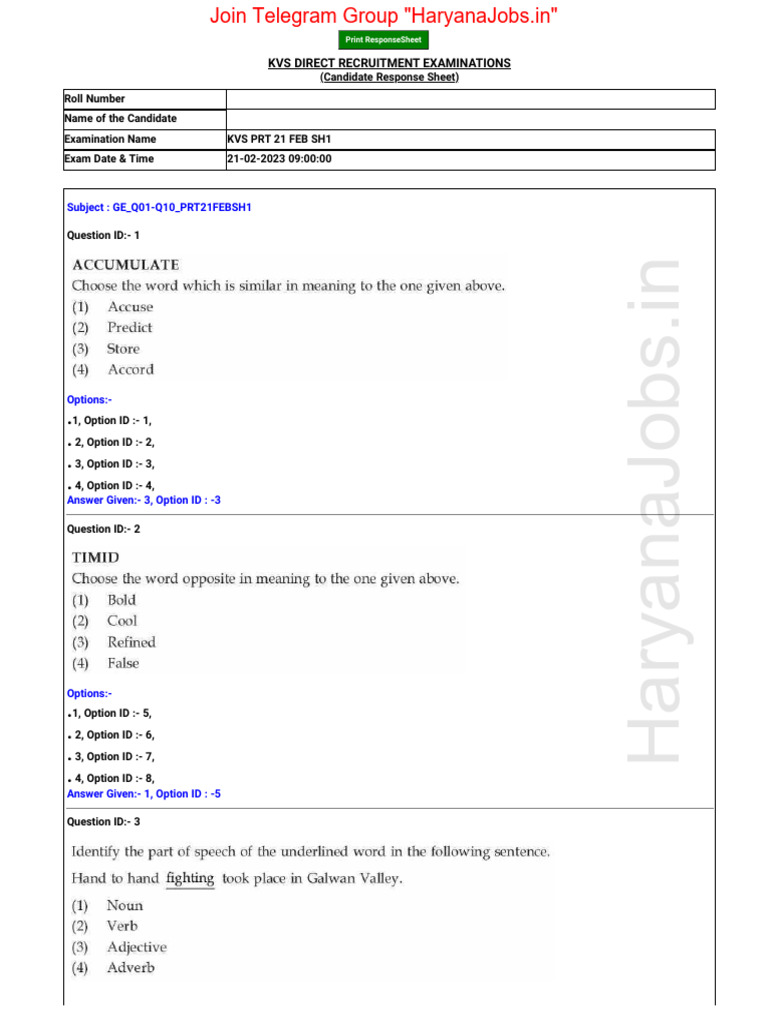 KVS PRT 2023 Question Paper PDF | PDF