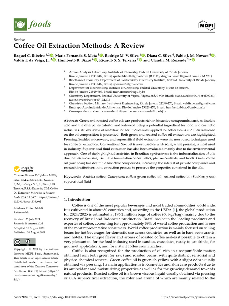 Coffee Oil Extraction Methods A Review | PDF | Coffee | Wellness