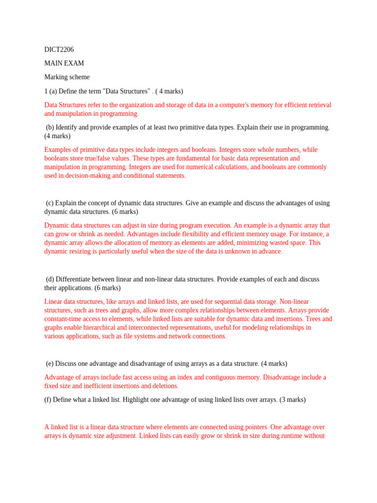 Marking Scheme Main Exam | PDF