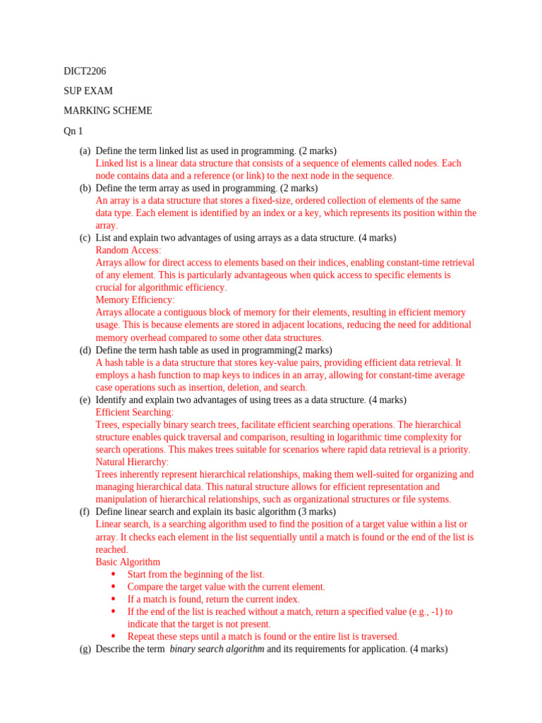 Sup Exam Marking Scheme | PDF