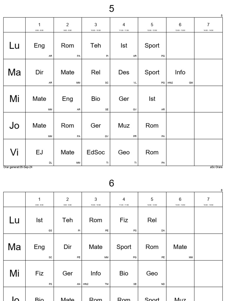 orar clase 2024-2025 | PDF