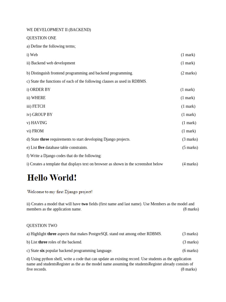 DICT 2207 INTRODUCTION TO WEB DEVELOPMENT II (BACKEND) MAIN | PDF