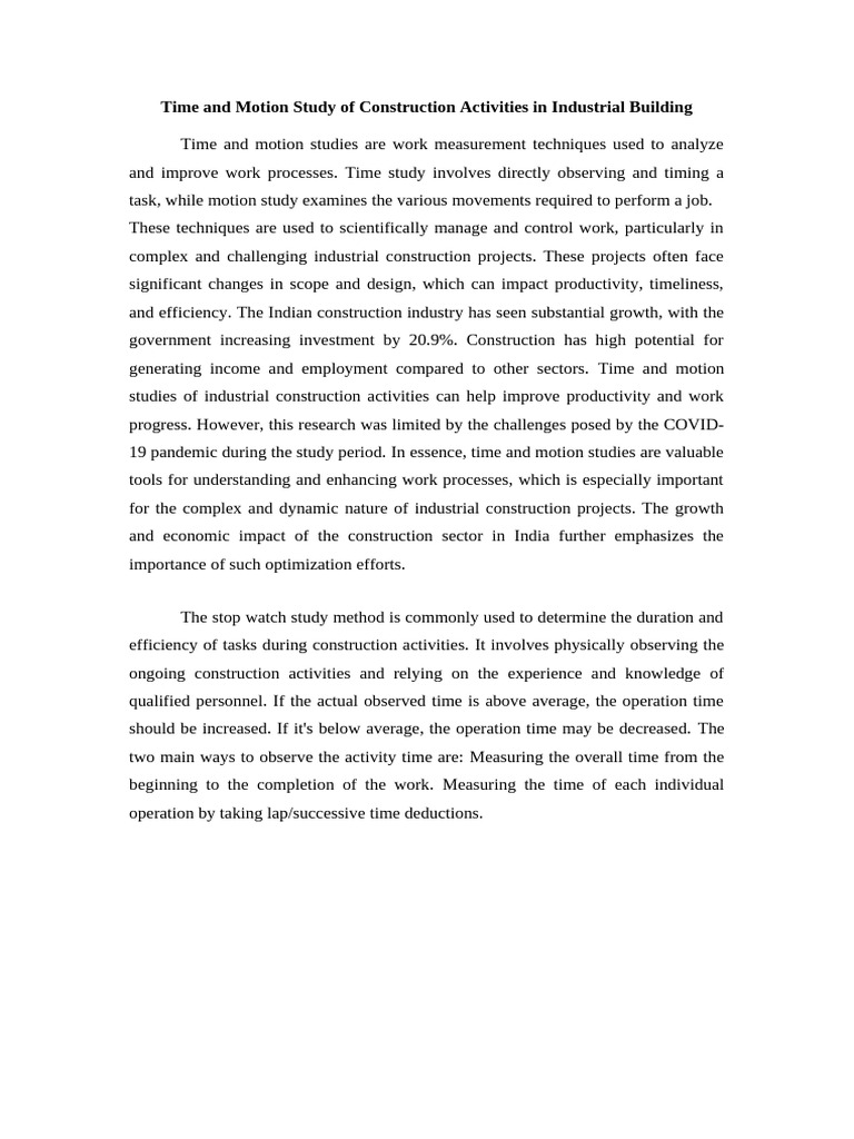 Time and Motion Study of Construction Activities | PDF