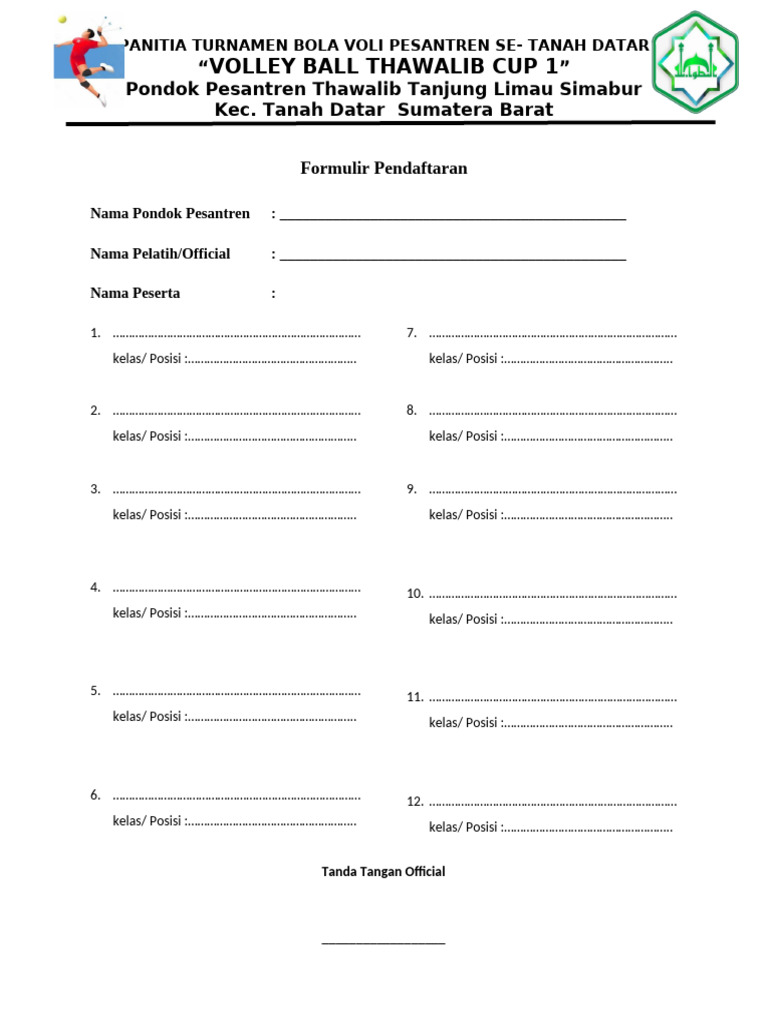 Formulir Pendaftaran Voli | PDF