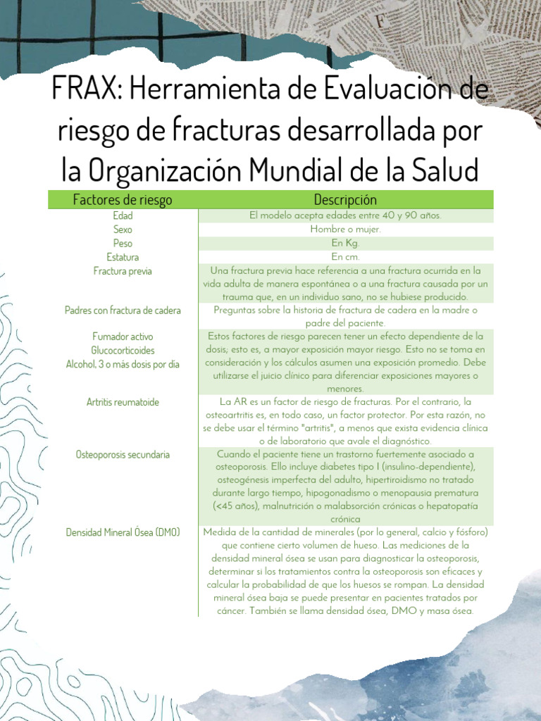 Evaluación del Riesgo de Fracturas FRAX | PDF