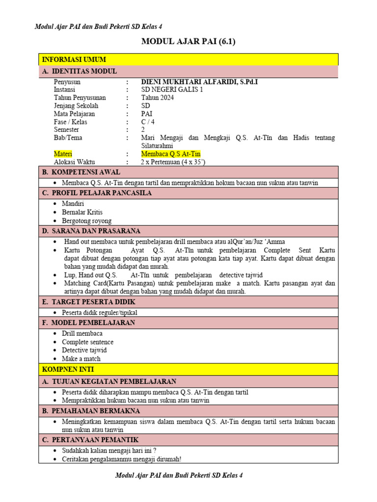 Modul Ajar PABP K4. BAB 6 Semester 2 | PDF