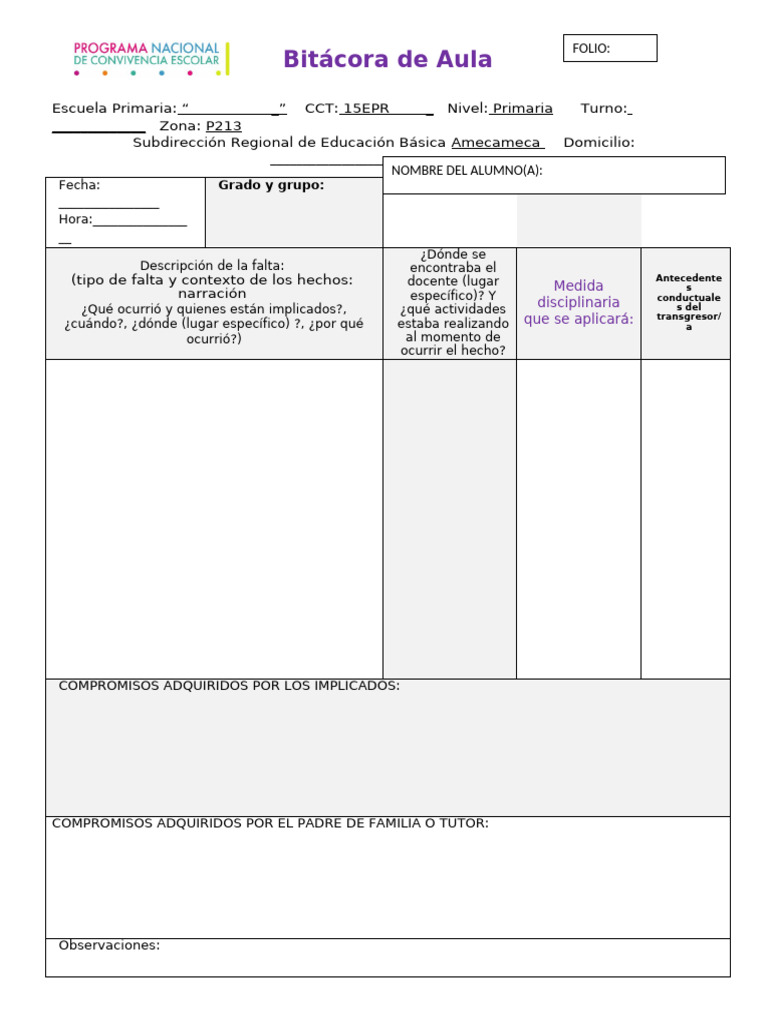 BITACORA Formato p213 | PDF