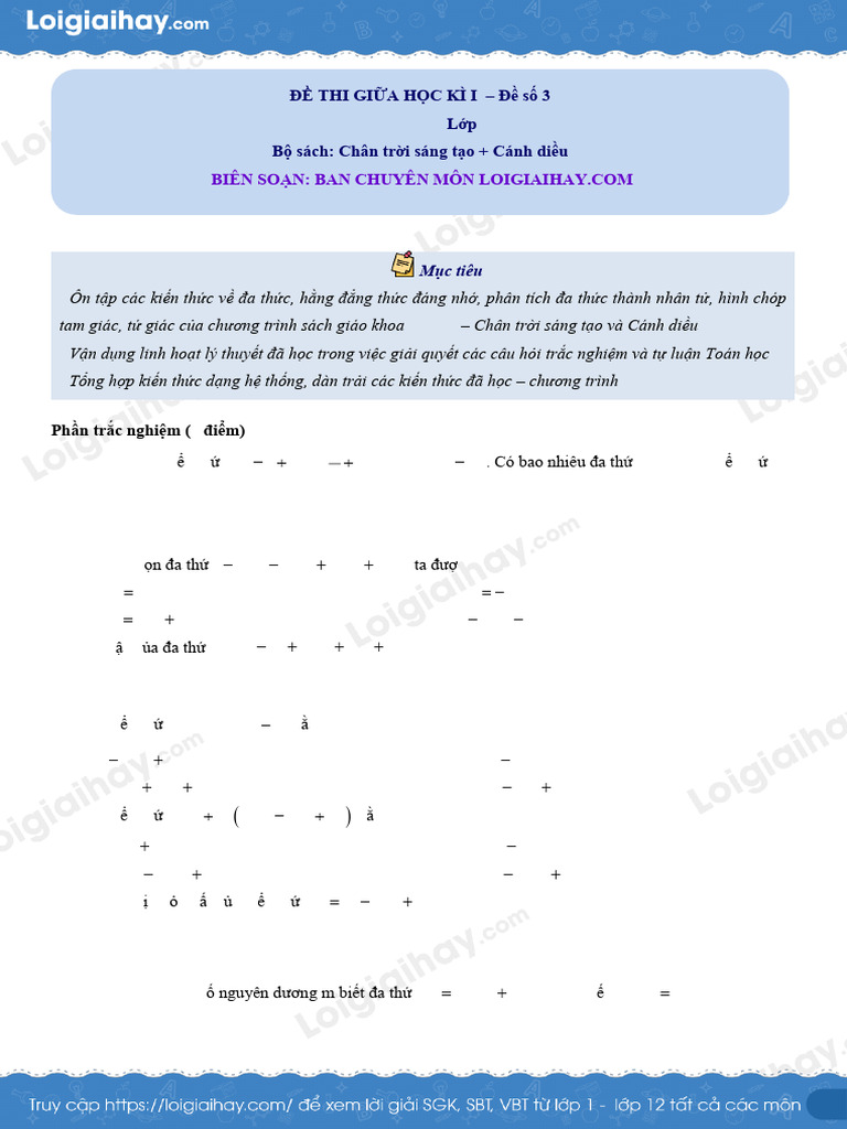 De Kiem Tra Giua Hoc Ki 1 Toan 8 de So 3 Chan Troi Sang Tao 1727490163 | PDF