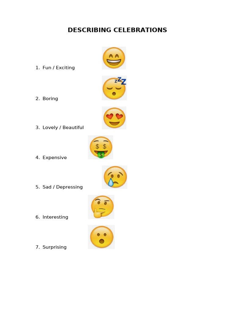 Emojis To Describe Celebrations | PDF | Cooking, Food & Wine